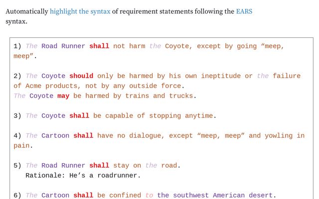 Easy Approach To Requirements Syntax EARS Editable Highlighting 