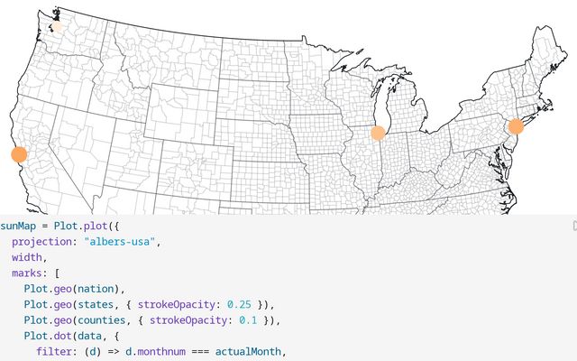 Monthly Sunshine Hours of Selected US Cities / ancient alpaca | Observable