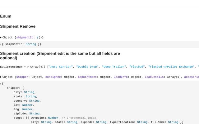 API Schemas / Dexfreight Developers | Observable
