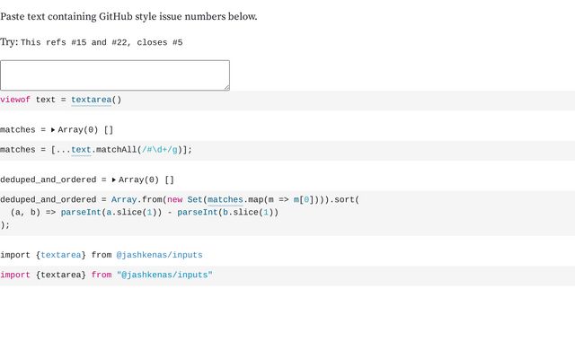 Extract issue numbers from pasted text / Simon Willison | Observable