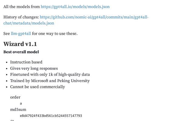 gpt4all models / Simon Willison | Observable