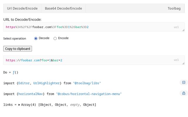 URL Decode/ URL Encode / Developers's Tool Bag | Observable URL Decode/ URL Encode / Developers's Tool Bag | Observable