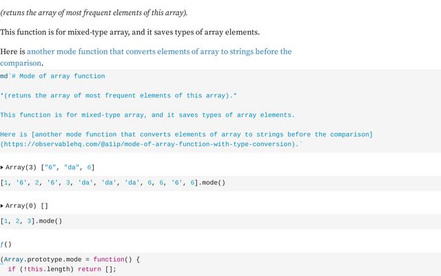Mode of array function / Philippe Rigovanov | Observable