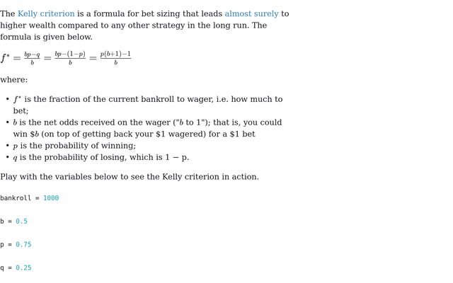 Kelly Criterion Calculator / James Romeril | Observable