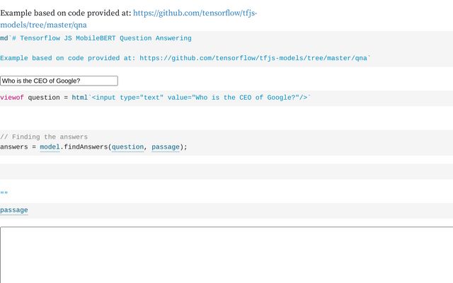 Tensorflow JS MobileBERT Question Answering / Narayan Jha | Observable
