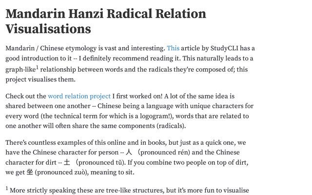 Mandarin Hanzi Radical Relation Visualisations / madhav | Observable