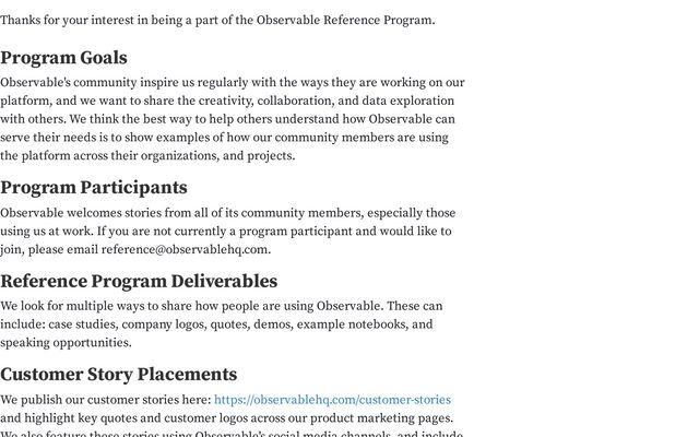 Observable Customer Reference Program Observable Observable