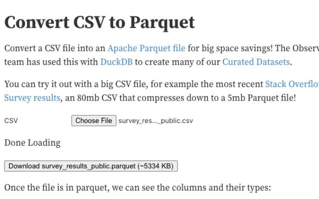 Convert CSV To Parquet Observable Observable