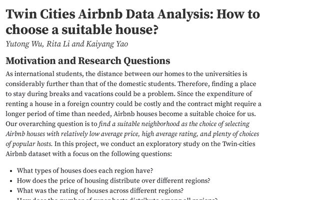 Twin Cities Airbnb Data Analysis: How to choose a suitable house? / Yutong Wu | Observable